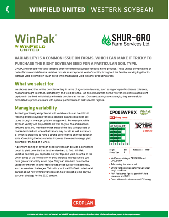 Croplan soybean WinPaks